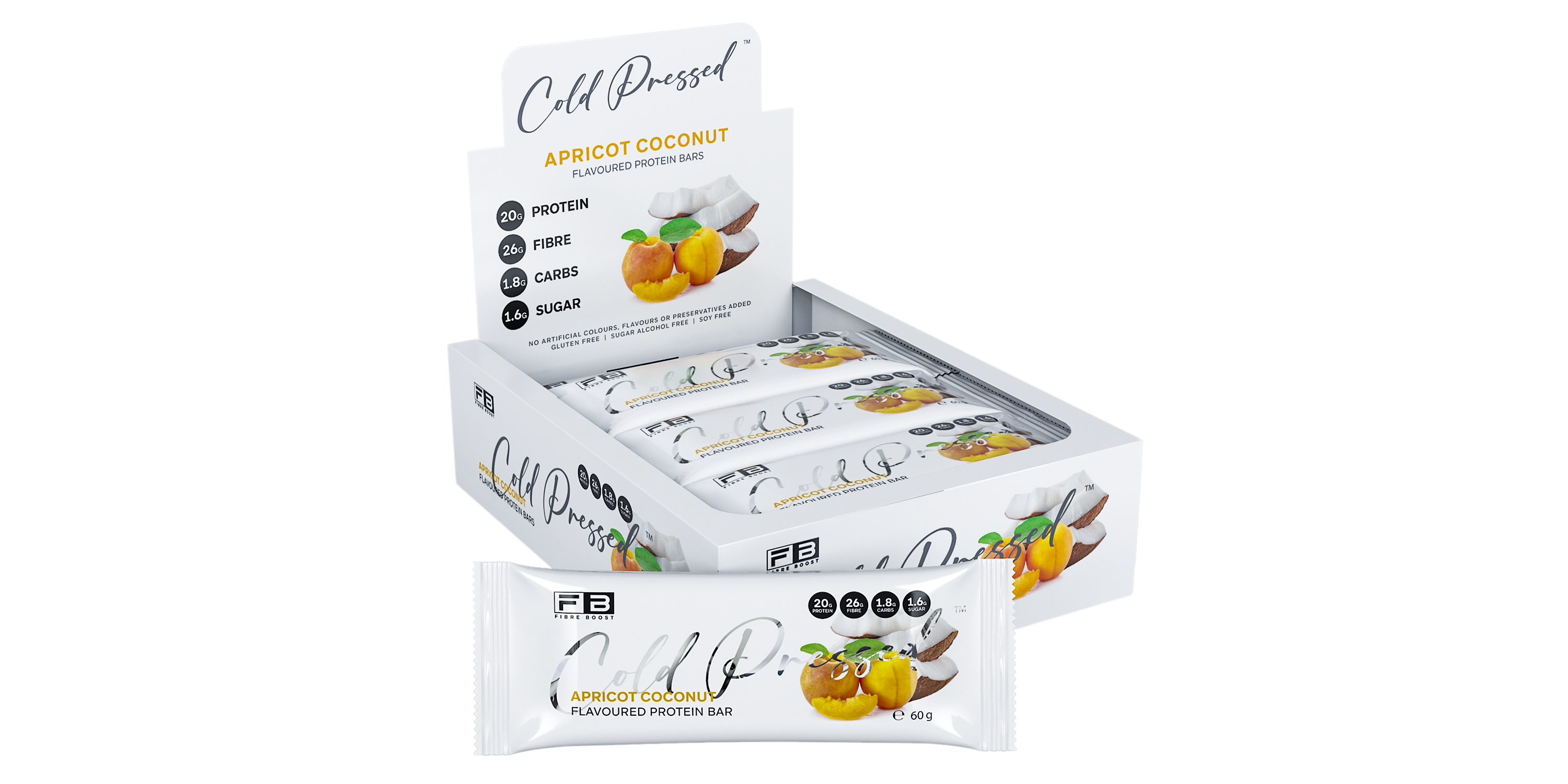 FIBRE BOOST Apricot Coconut 60g 12 BOX BUNDLE Cold Pressed Protein Bar ...