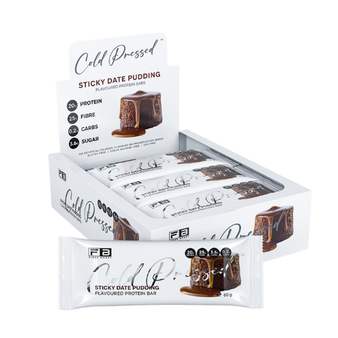 FIBRE BOOST Sticky Date Pudding 60g X 12 BOX BUNDLE Cold Pressed Prote ...